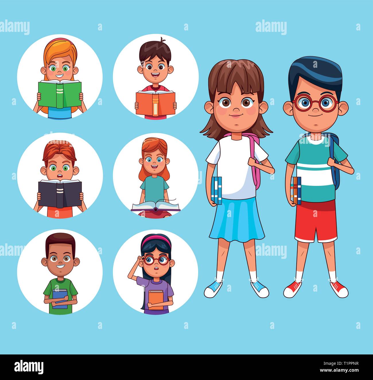 Kids reading books cartoons Stock Vector Image & Art - Alamy