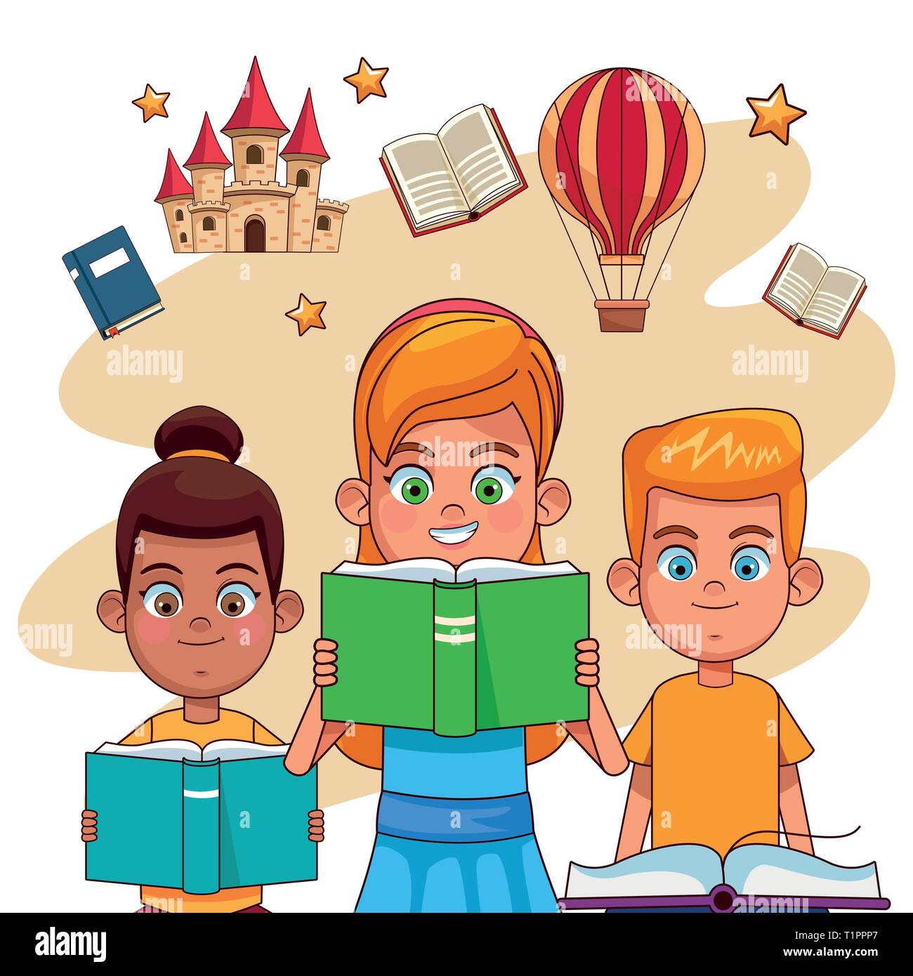 Kids reading fairy tales Stock Vector Image & Art - Alamy