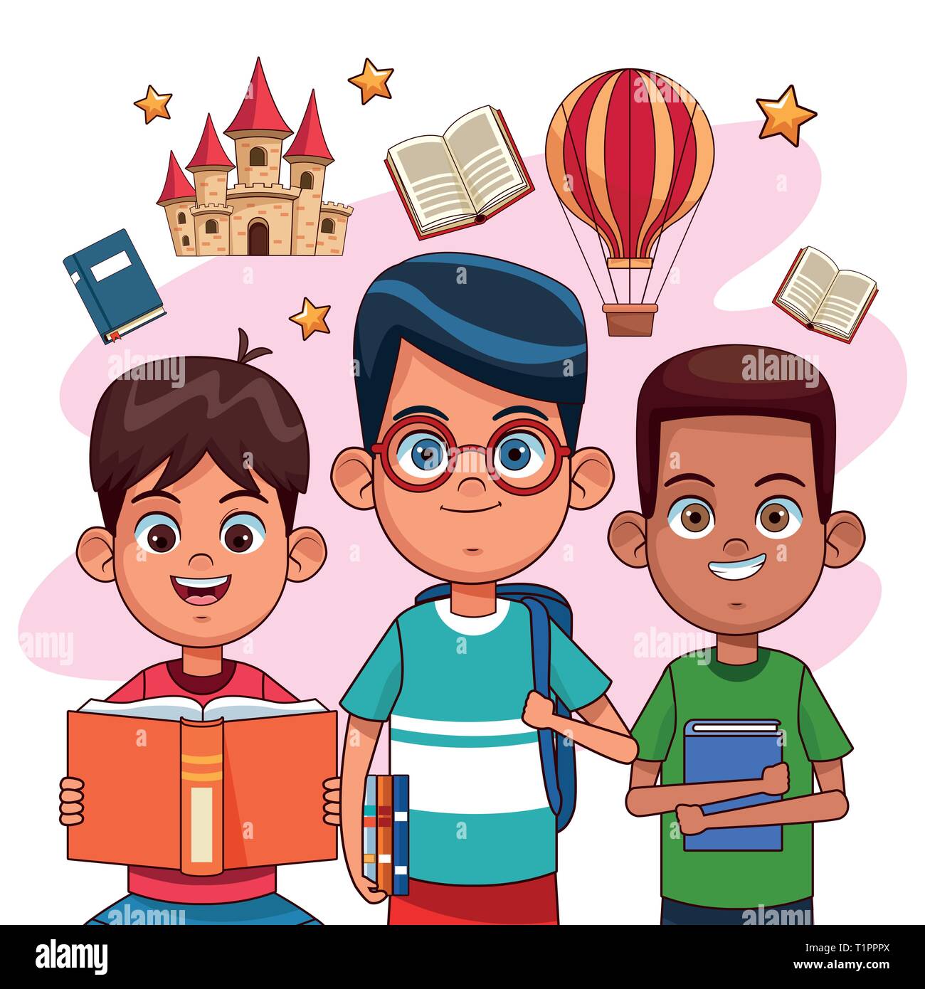 Kids reading fairy tales Stock Vector Image & Art - Alamy