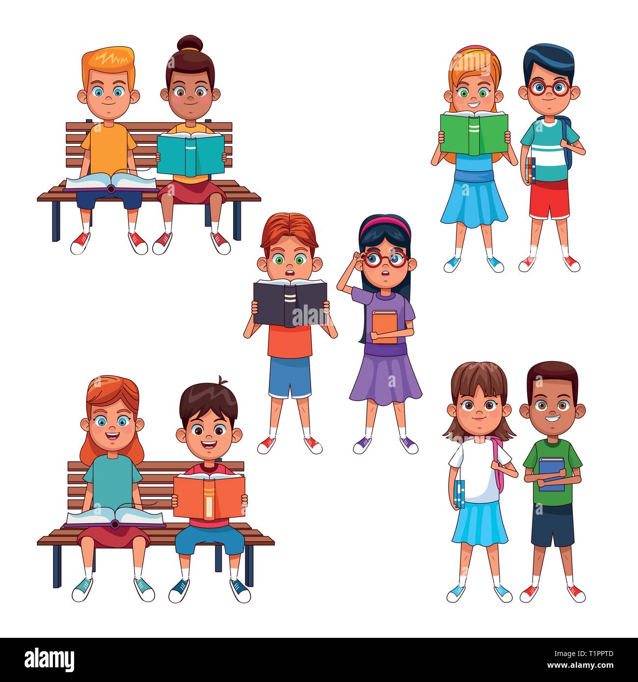 Kids reading books cartoons Stock Vector Image & Art - Alamy