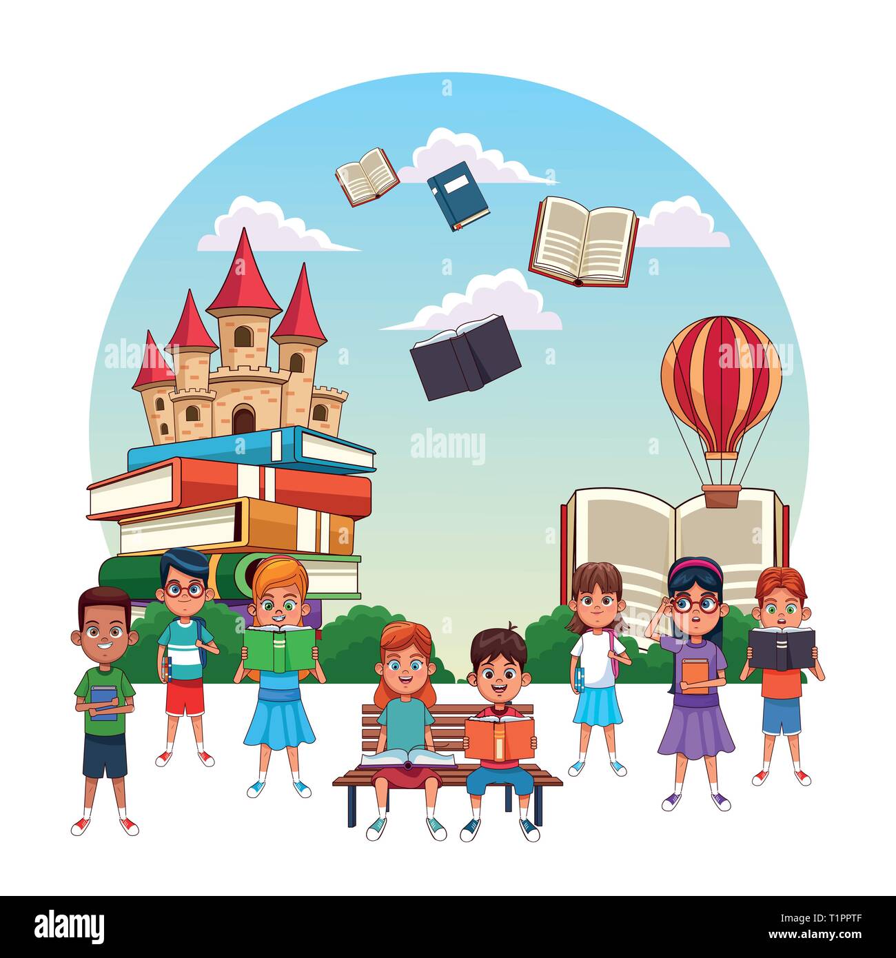 Kids reading fairy tales Stock Vector Image & Art - Alamy