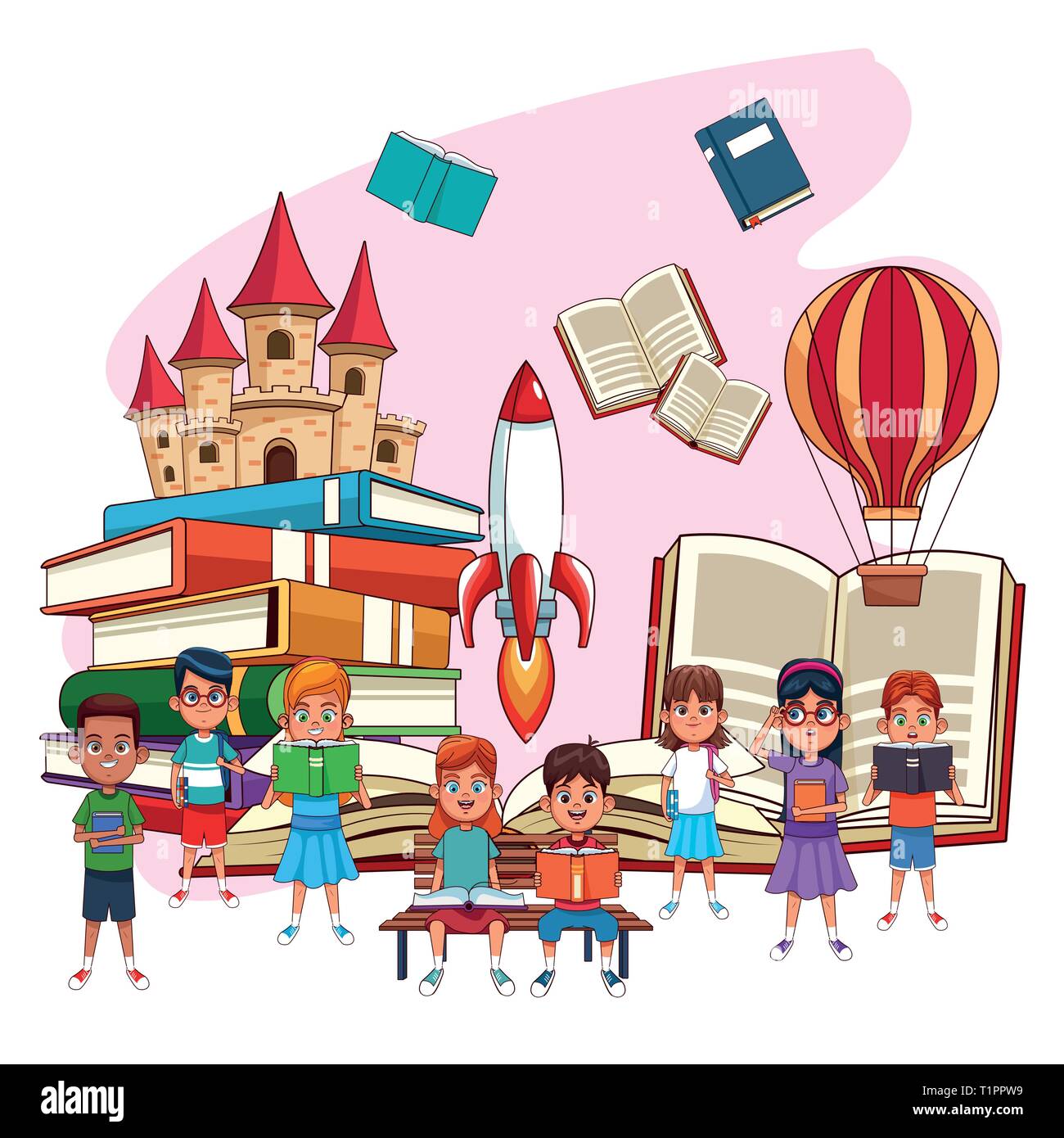 Kids reading fairy tales Stock Vector Image & Art - Alamy