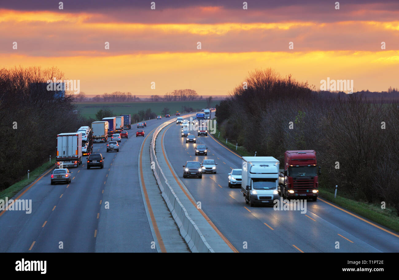 Trucks on highway, Traffic Stock Photo - Alamy