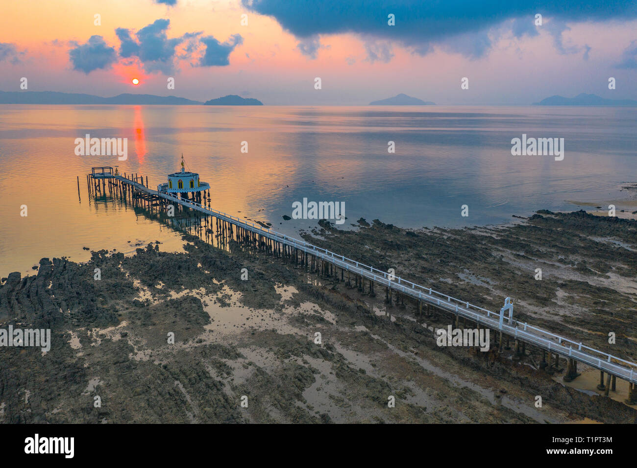 aerial view sunrise at pier of Phayam temple one landmark of Phayam ...