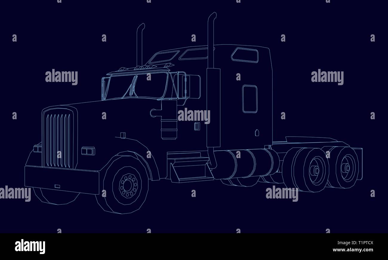 Contour of the truck without a trailer. Isometric view. Vector ...