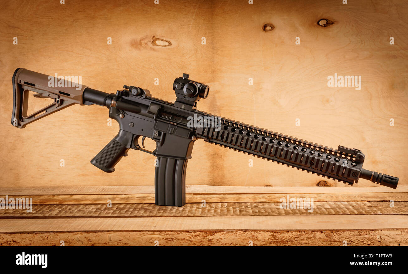 Black assault rifle on old hi-res stock photography and images - Alamy
