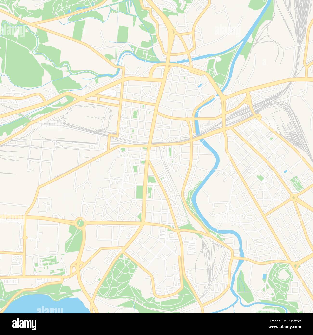 Printable map of Plzen, Czechia with main and secondary roads and ...