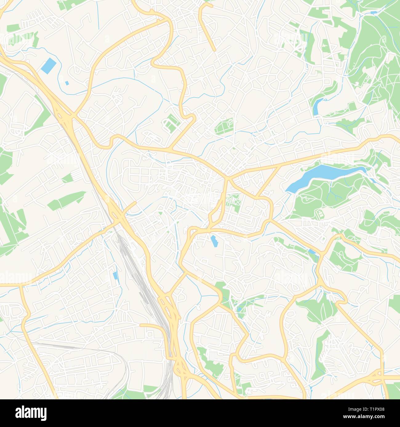 Printable map of Liberec, Czechia with main and secondary roads and ...