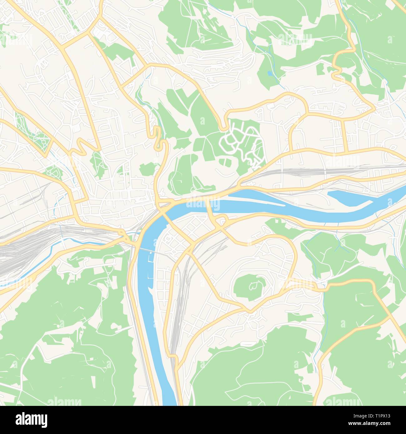 Printable map of Usti nad Labem, Czechia with main and secondary roads ...