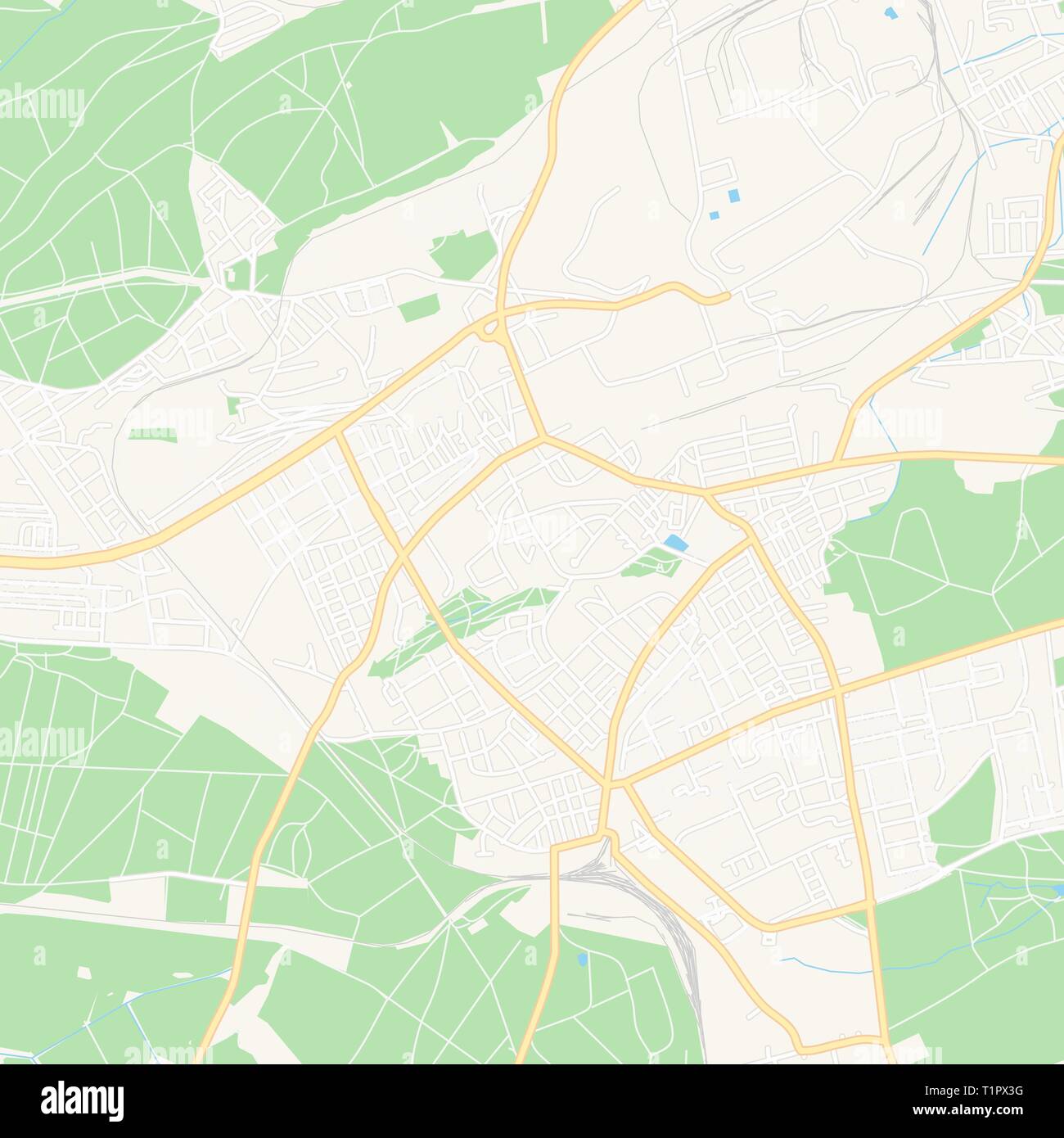 Printable map of Kladno, Czechia with main and secondary roads and ...