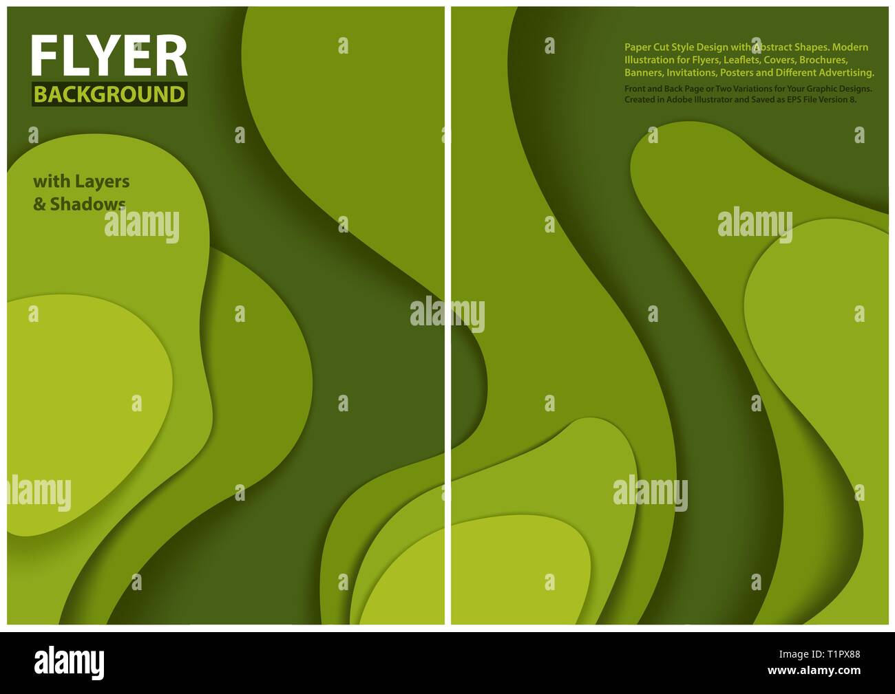 Modern Flyer Paper Cut Style Design with Green Layers Stock Vector ...