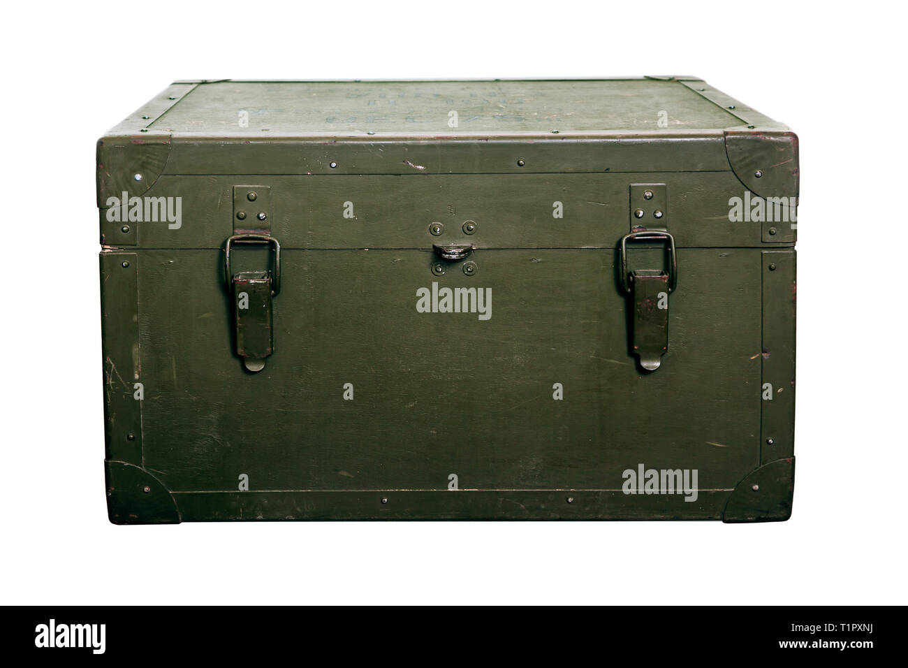 A green military storage box for ammunition. Green box from the war ...