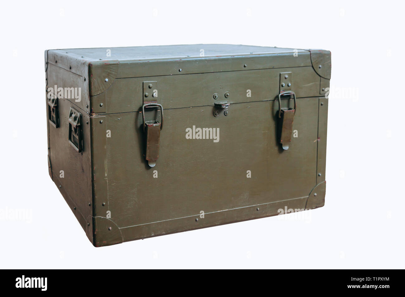 A green military storage box for ammunition. Green box from the war ...