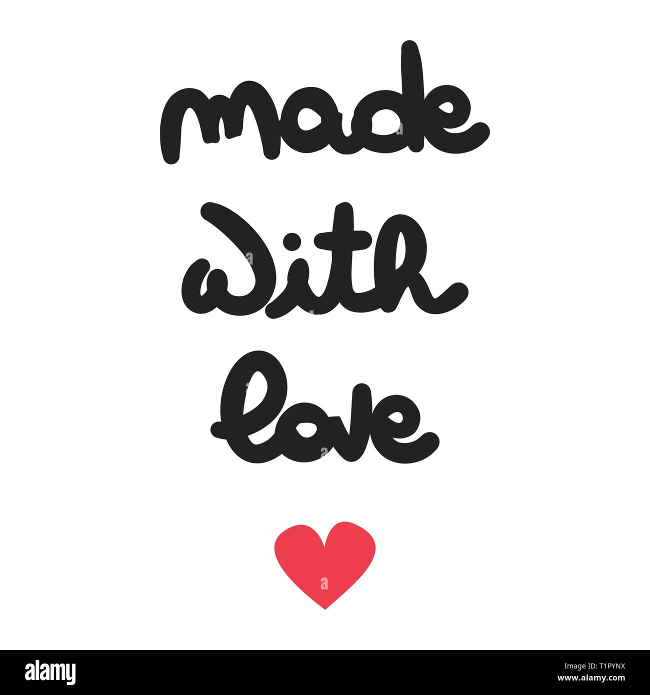 cute hand drawn lettering made with love text vector card Stock Vector ...