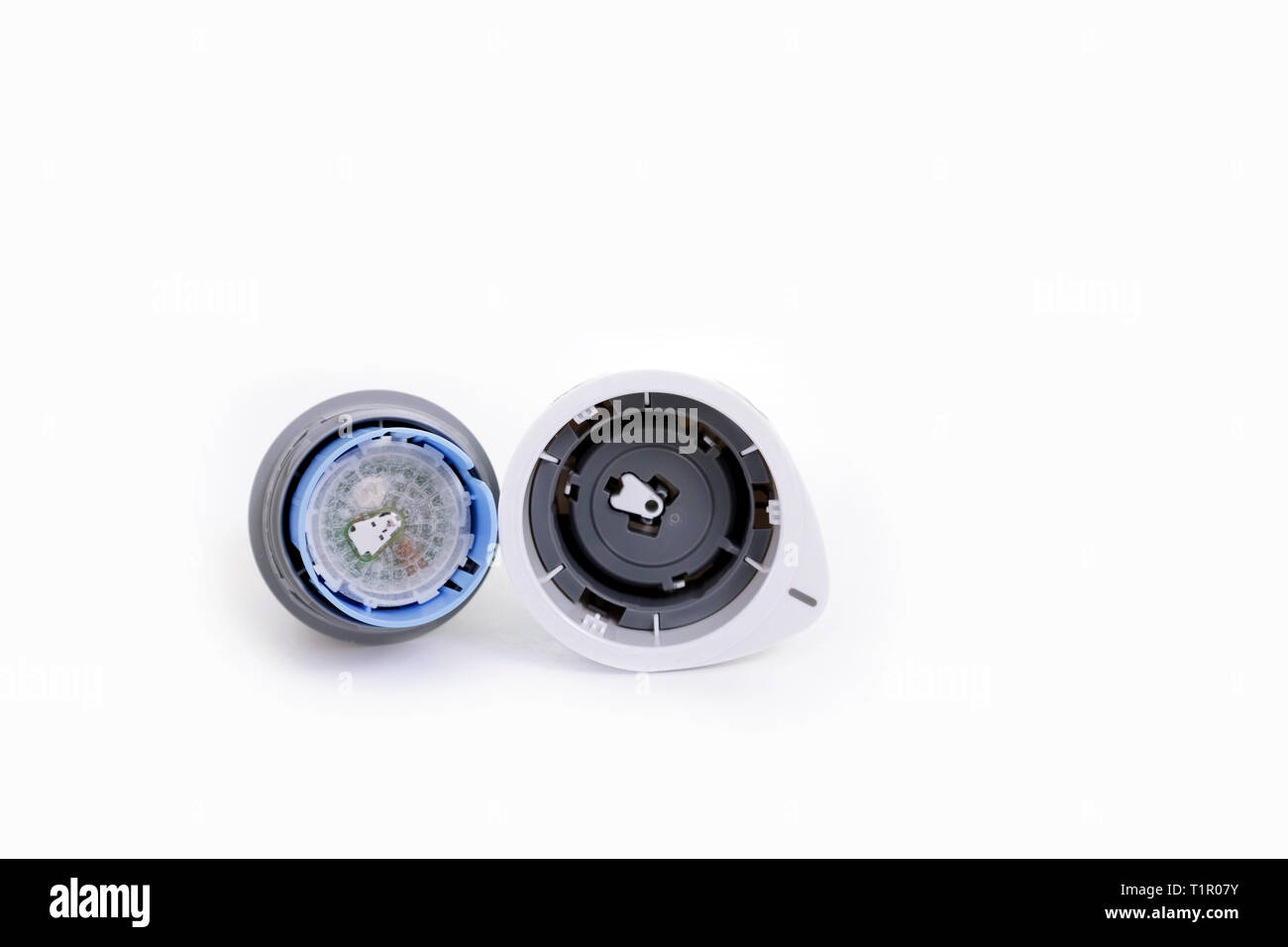 Man testing glucose level with a digital glucometer, sensor checkup ...