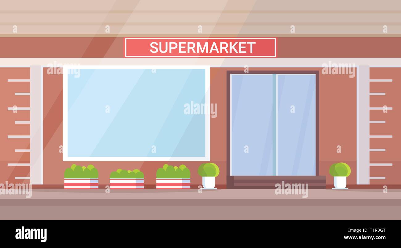 modern grocery shop supermarket exterior empty no people street ...