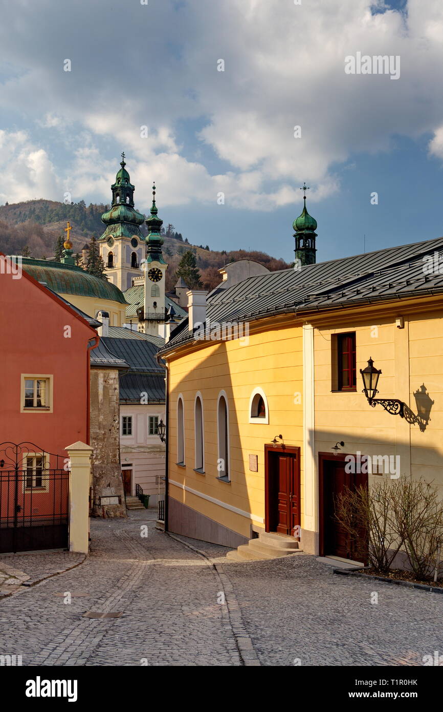 old street of Banska Stiavnica, mining town in central Slovakia Stock ...