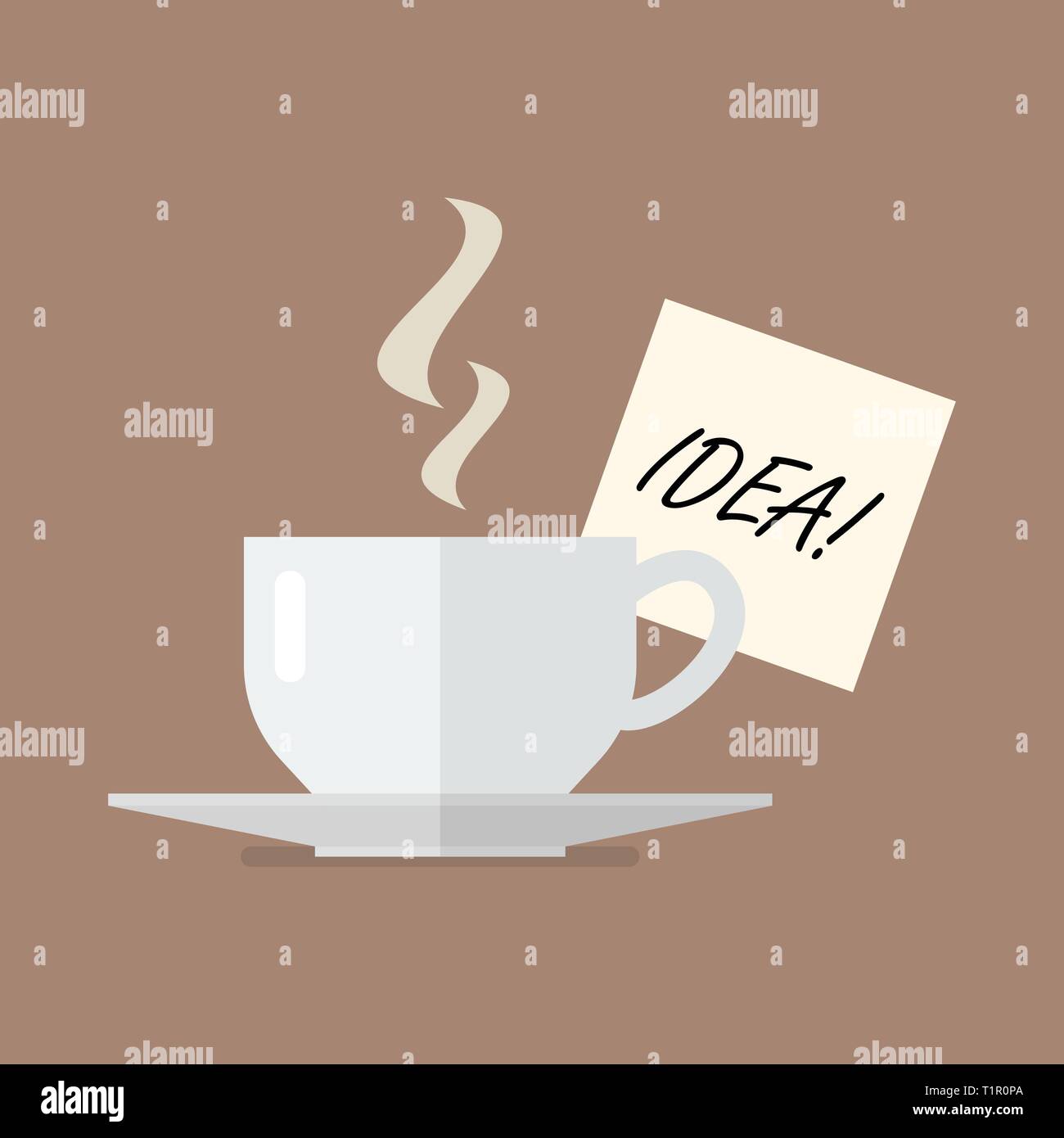 Cup of coffee with idea wording on sticky note. flat style design Stock ...
