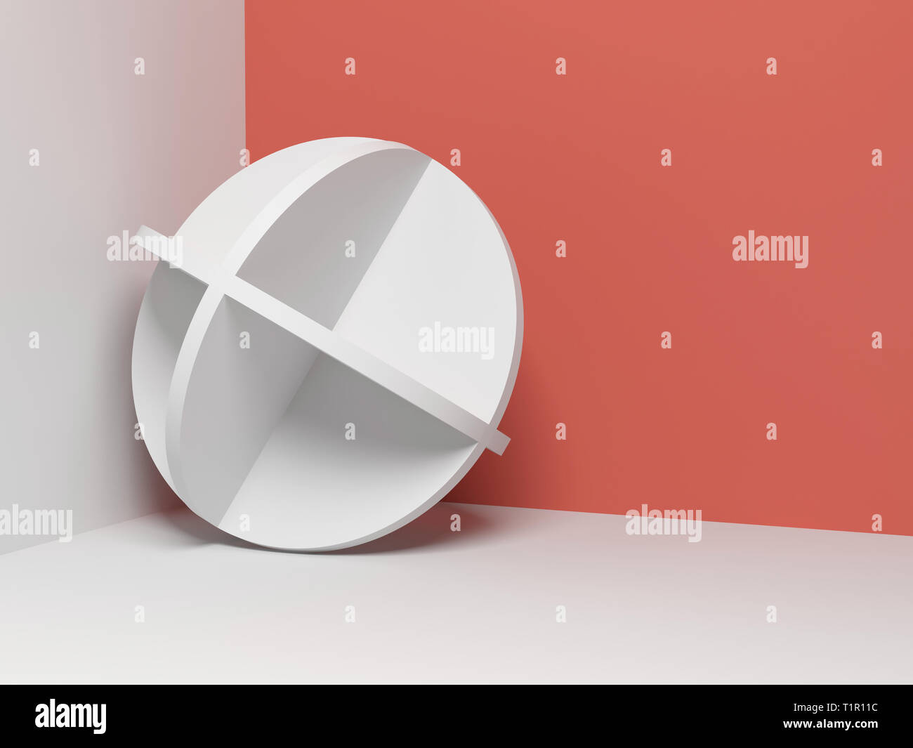 Abstract white object stands in a corner of empty room, 3d render ...