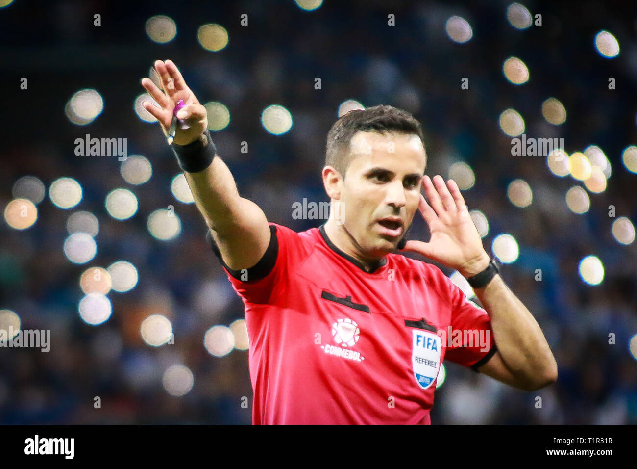 Belo Horizonte, Brazil. 27th Mar, 2019. The referee Piero Maza, during ...
