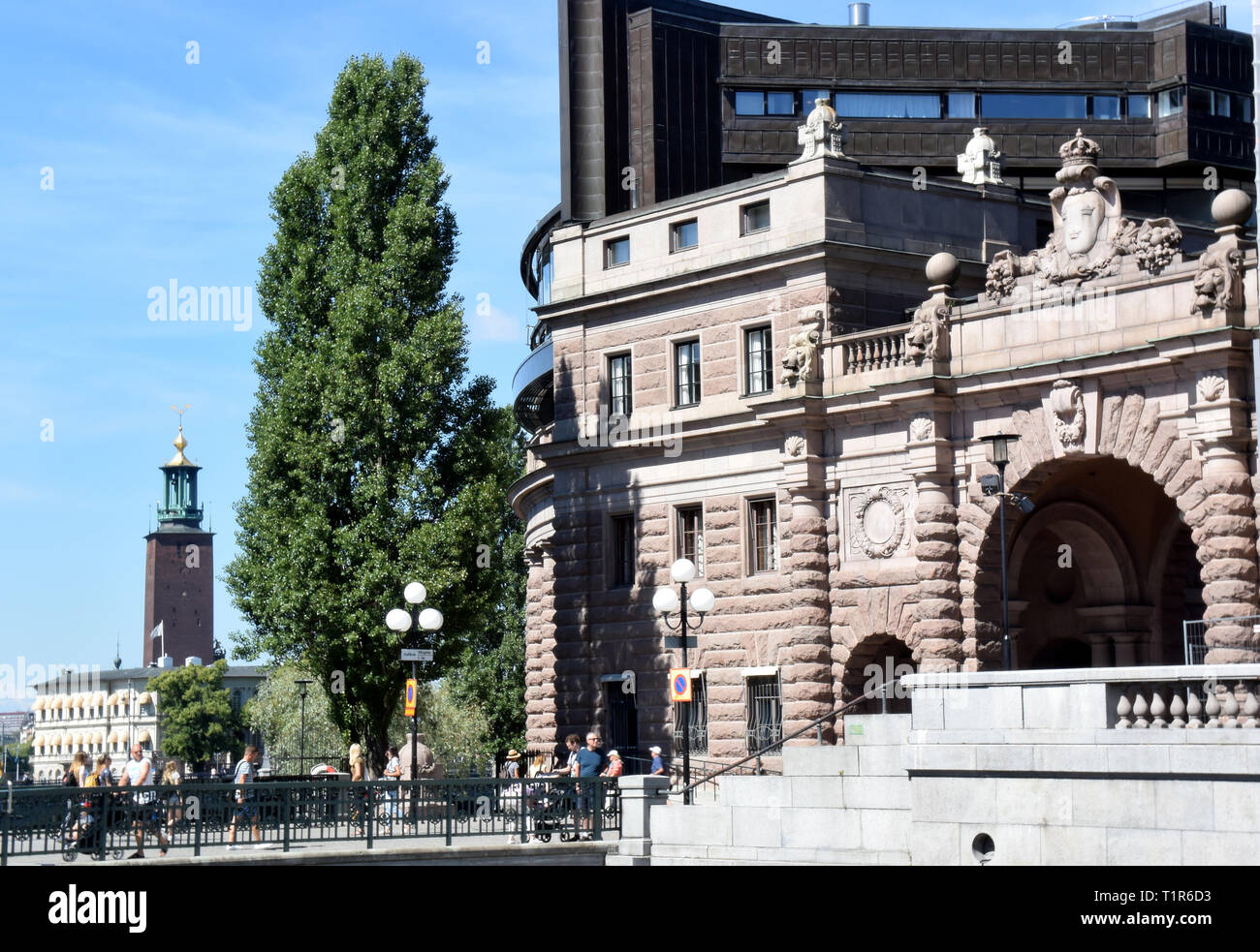 13 July 2018, Sweden, Stockholm: The Reichstag with historical and new ...
