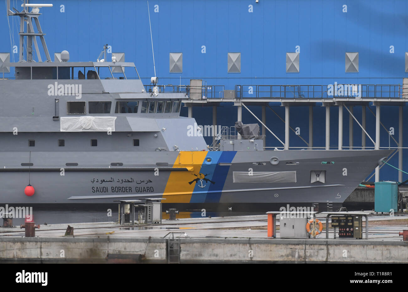 28 March 2019, Mecklenburg-Western Pomerania, Wolgast: A training ship ...