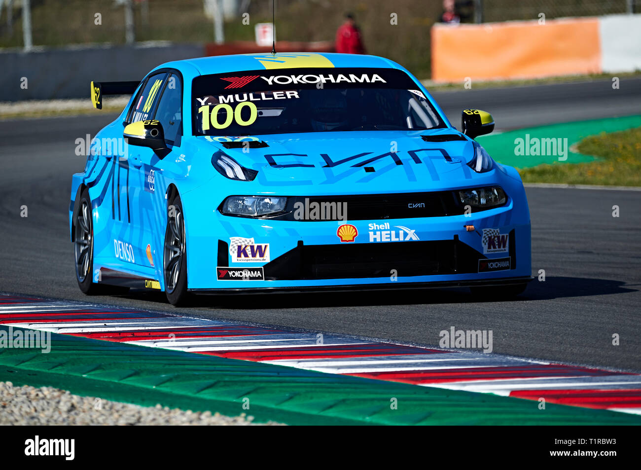 Barcelona, Spain. 28 March, 2019. Yvan Muller (FRA), Lynk and Co 03 TCR in action during the ...