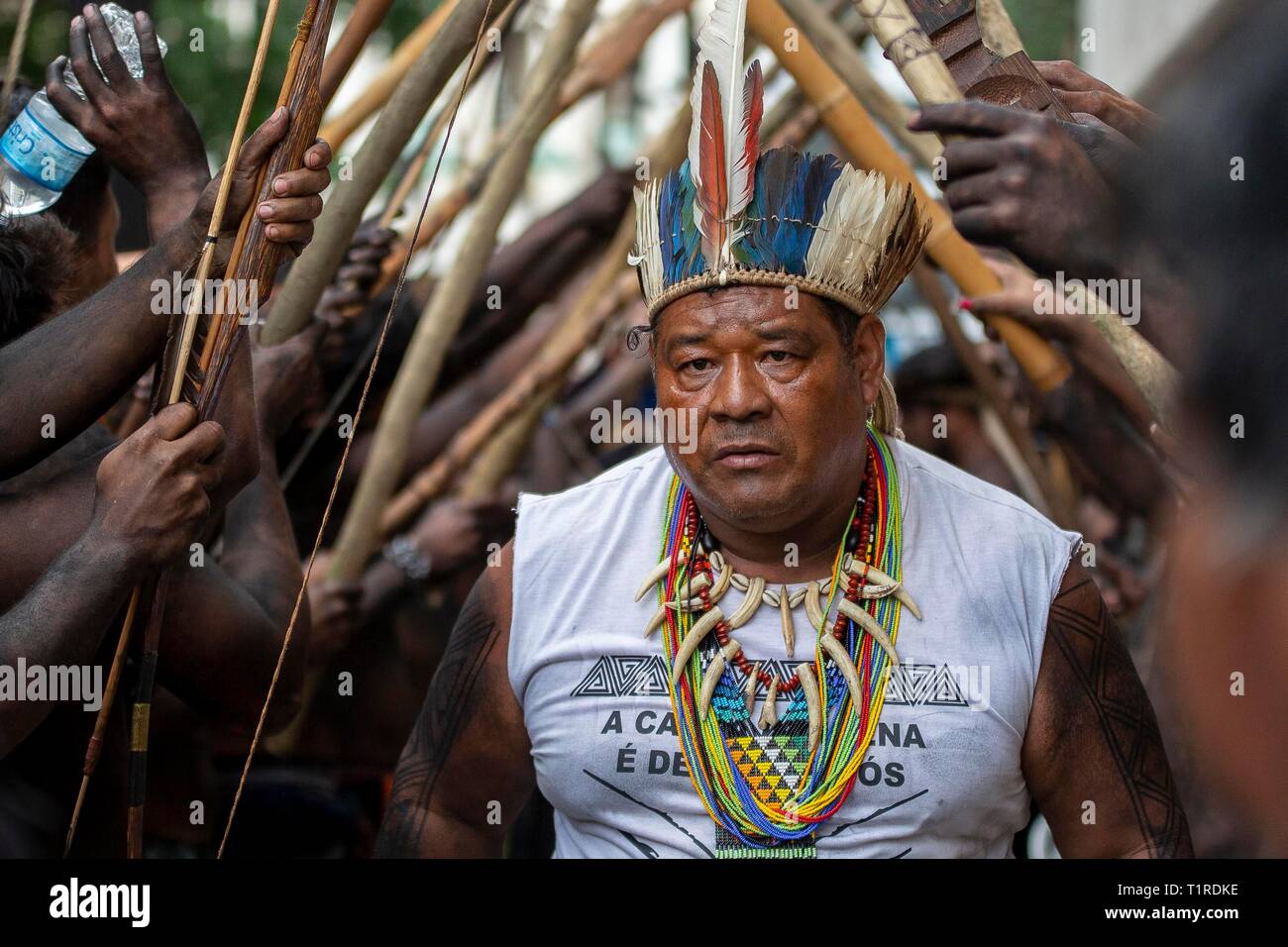 Sao Paulo, Brazil. 28th Mar, 2019. Guarani Indians threaten to invade ...