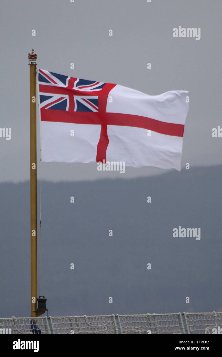 The British White Ensign, a naval flag carried on board the Royal Navy ...