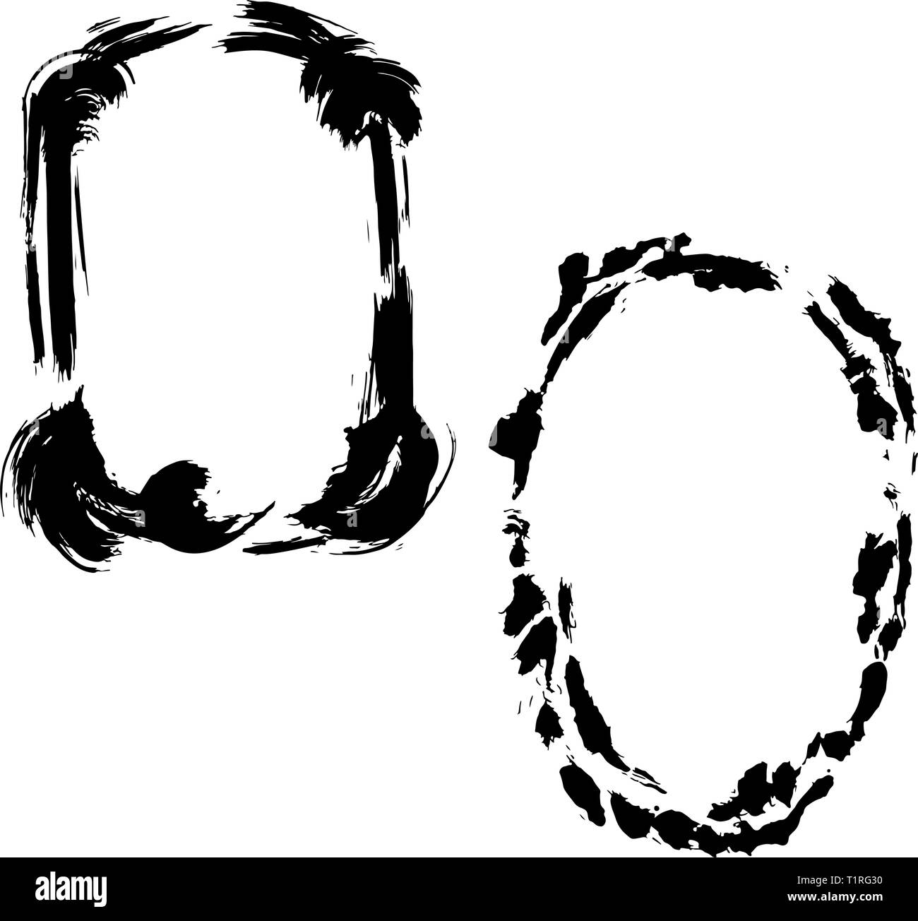 Vector Dry brush frames. Hand drawn artistic frames. Black and white ...