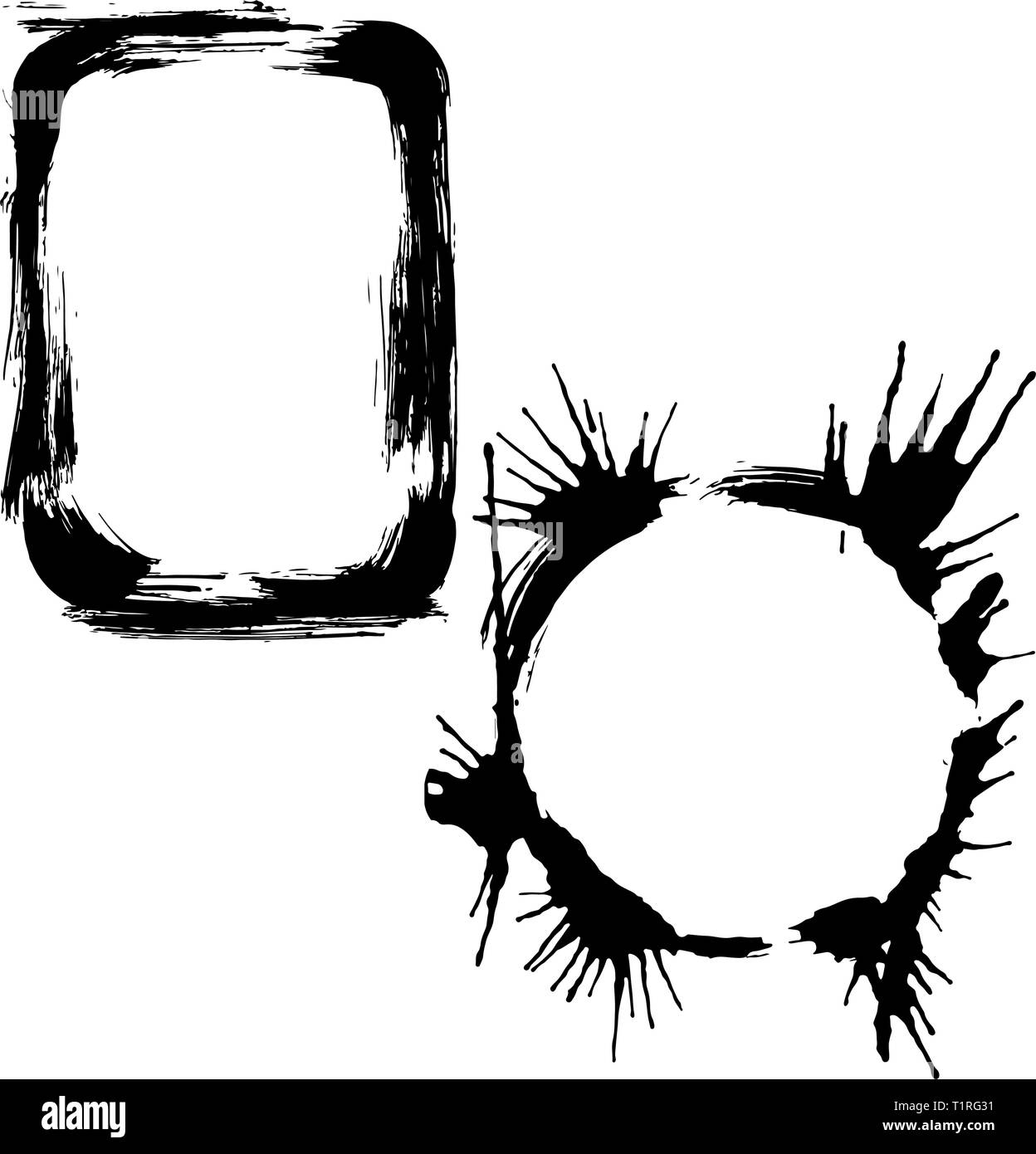 Vector Dry brush frames. Hand drawn artistic frames. Black and white ...