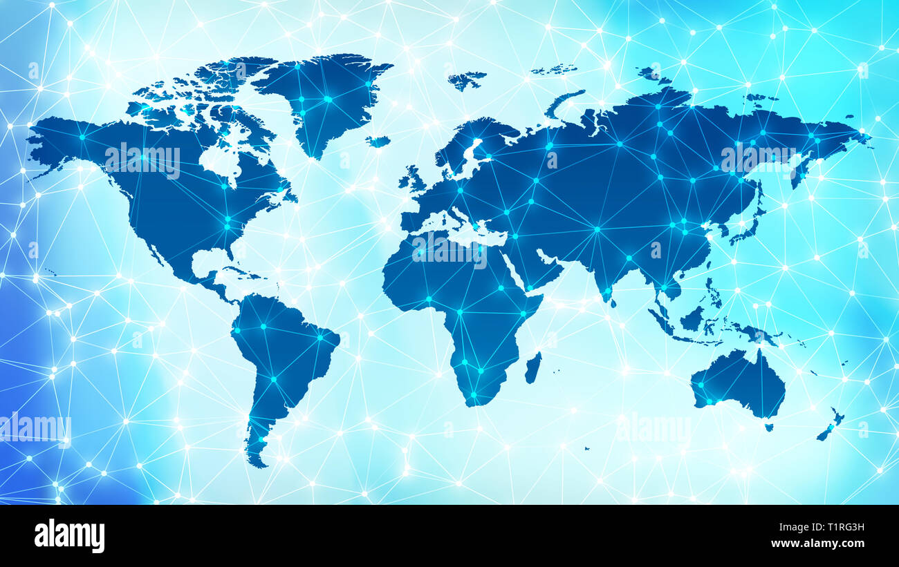 Future digital worldwide network connected lines on world map Stock ...