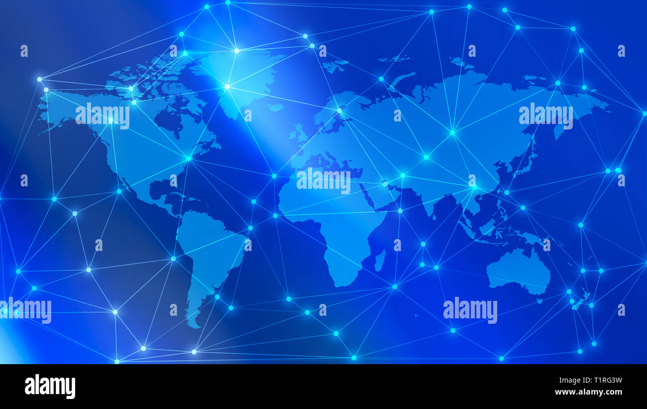 World digital network espionage digital wires and circle dots ...