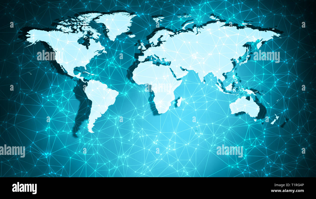 World map geometric shapes background abstract connection dots and ...