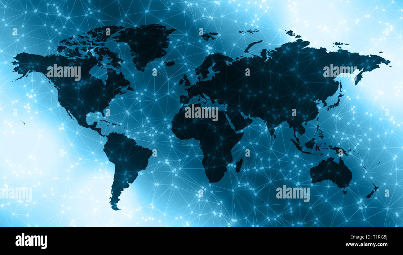 Digital world continents, connected white dots and lines Stock Photo ...