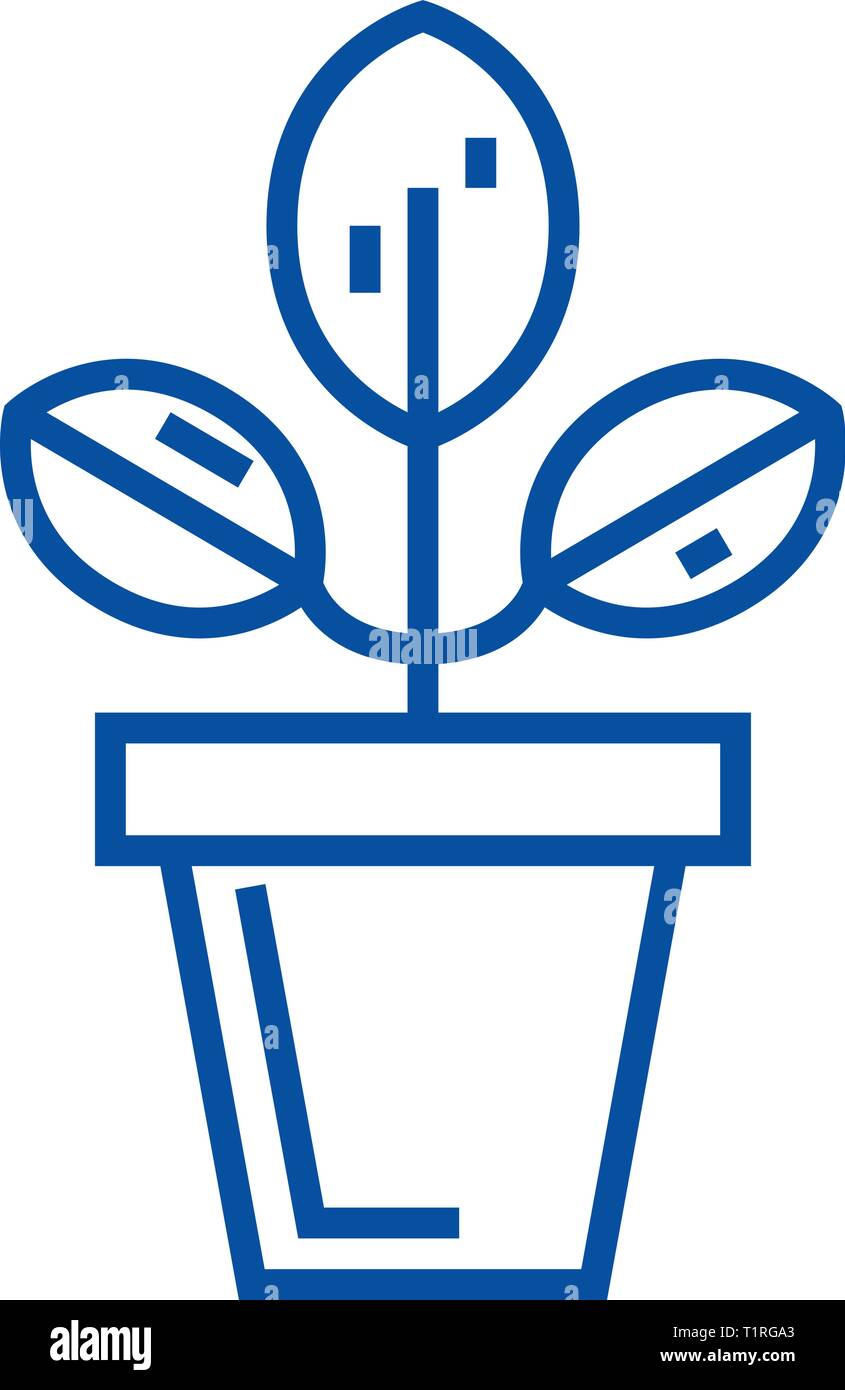 Plant pot line icon concept. Plant pot flat vector symbol, sign ...