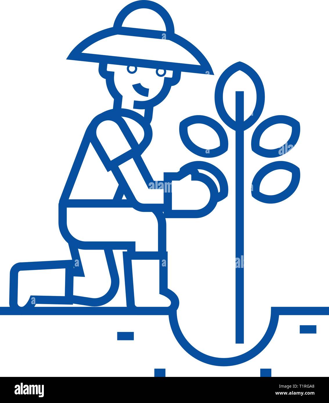 Planting tree line icon concept. Planting tree flat vector symbol, sign ...