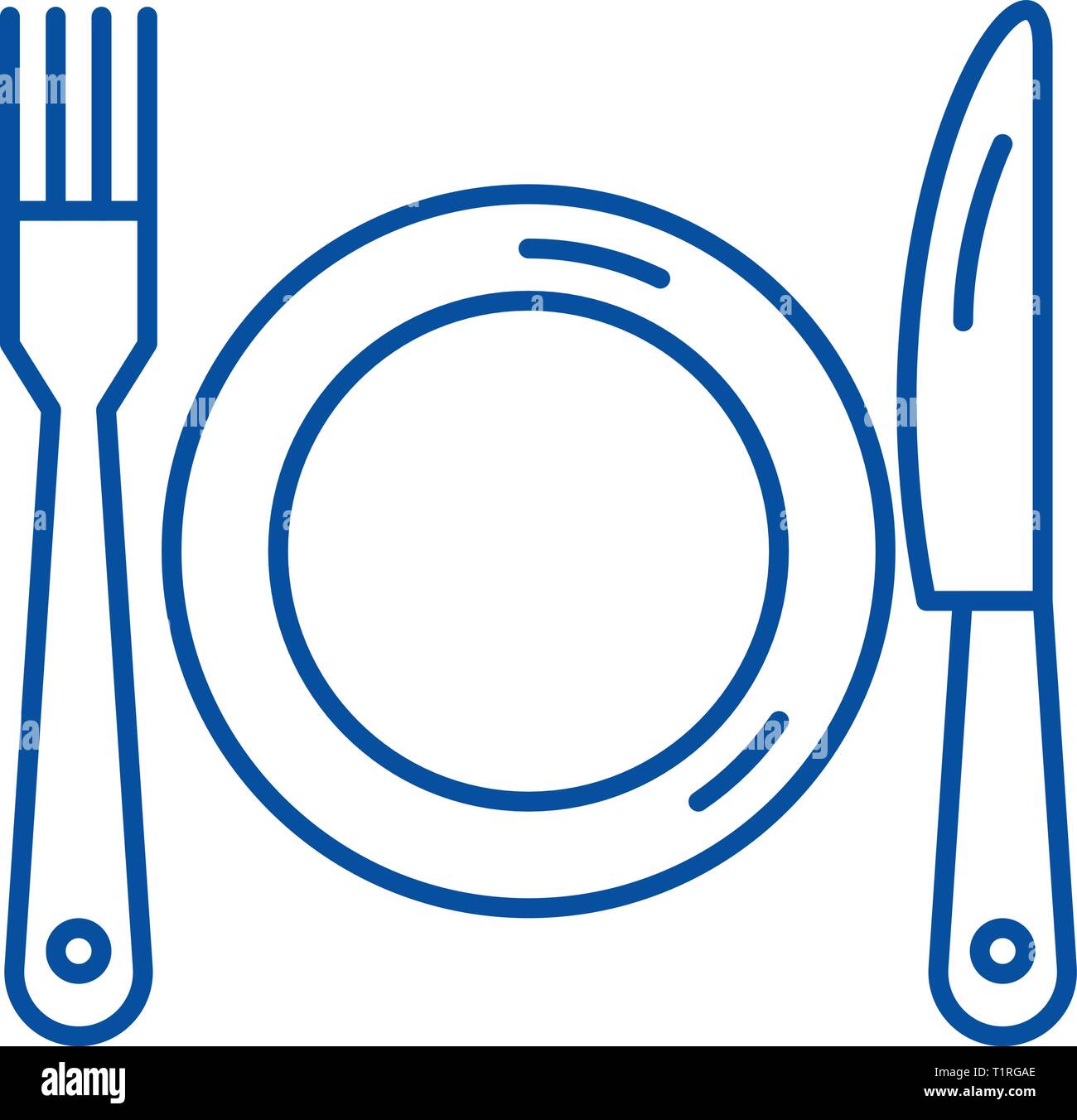 Plate, fork and knife line icon concept. Plate, fork and knife flat ...