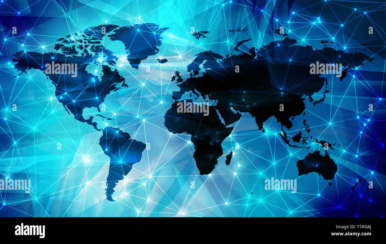 Technology science news background digital wires dots and world map ...