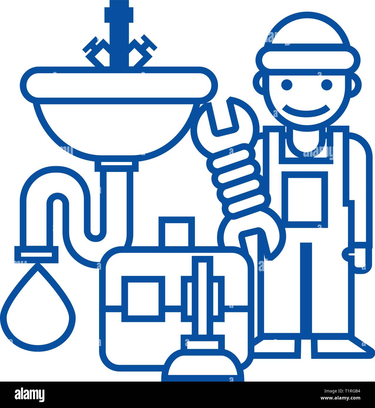 Plumber service,tools,sink line icon concept. Plumber service,tools ...