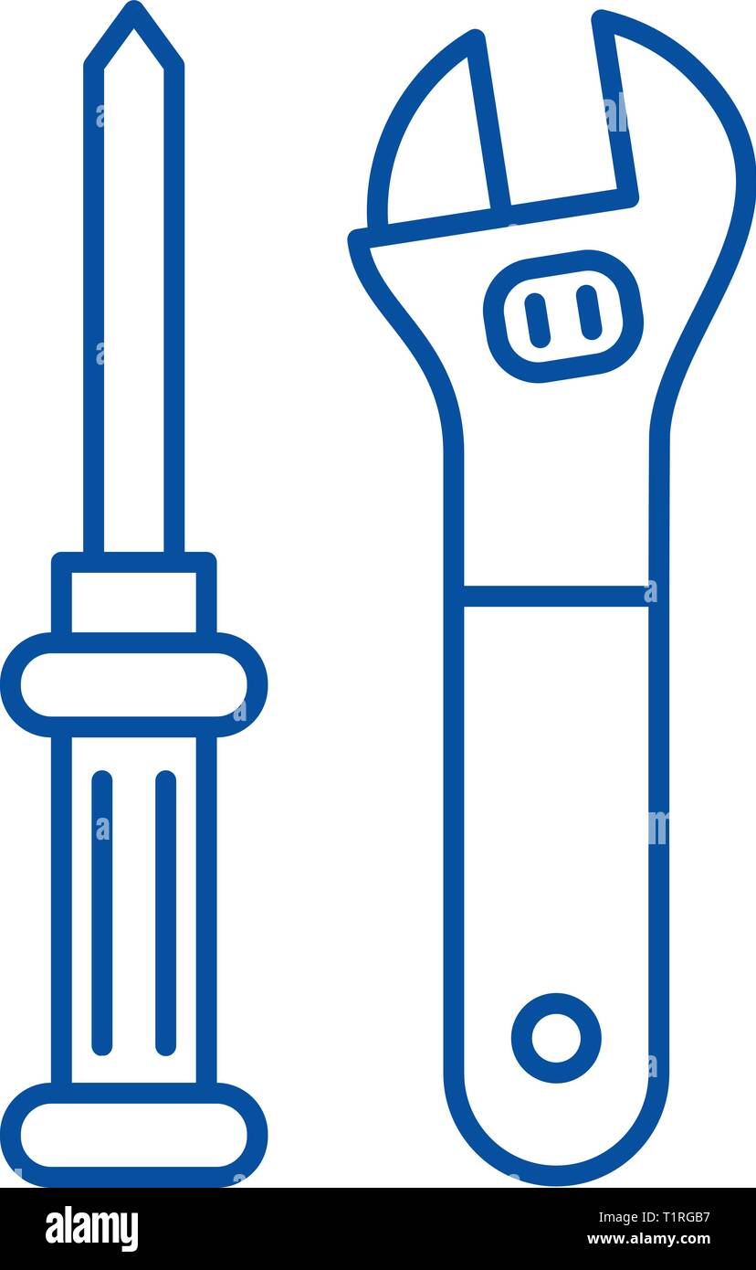 Plumbing tools line icon concept. Plumbing tools flat vector symbol ...