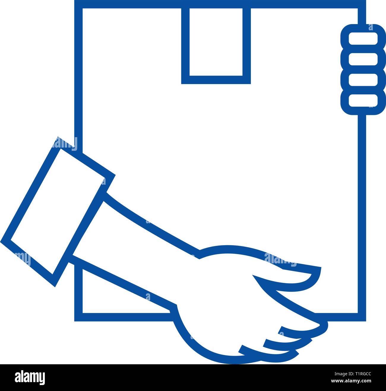 Post box with hands line icon concept. Post box with hands flat vector ...