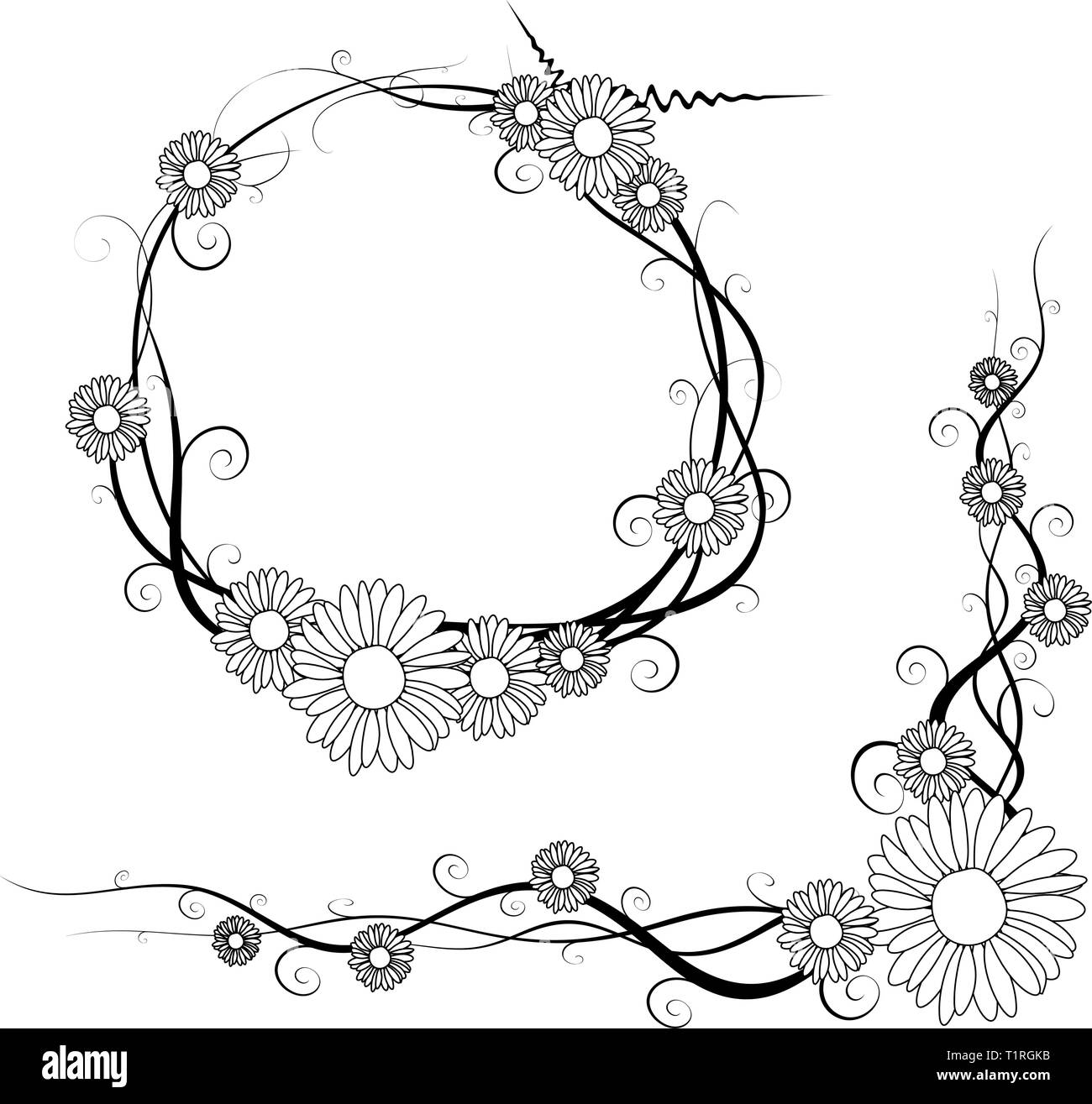 Black And White Daisy Border White With Red Flower Border Vector Free