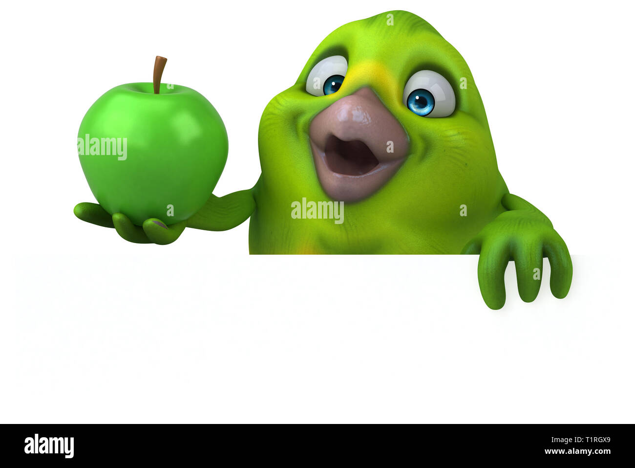 Fun green bird - 3D Illustration Stock Photo - Alamy