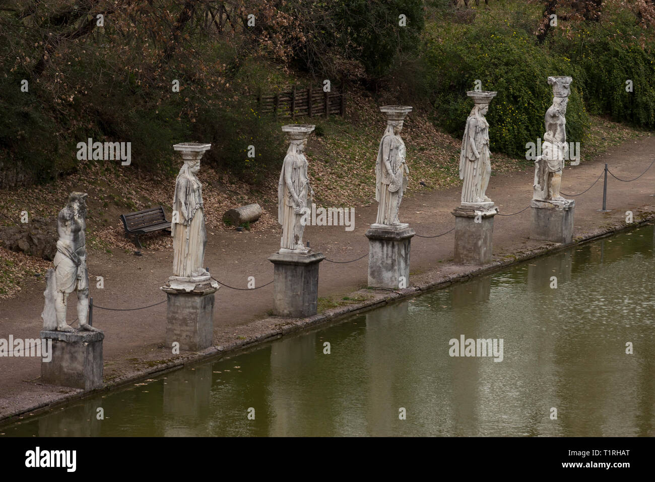 ROME, ITALY - MARCH 3 2019: Caryatids line Canal of Canopue, Hadrian's ...