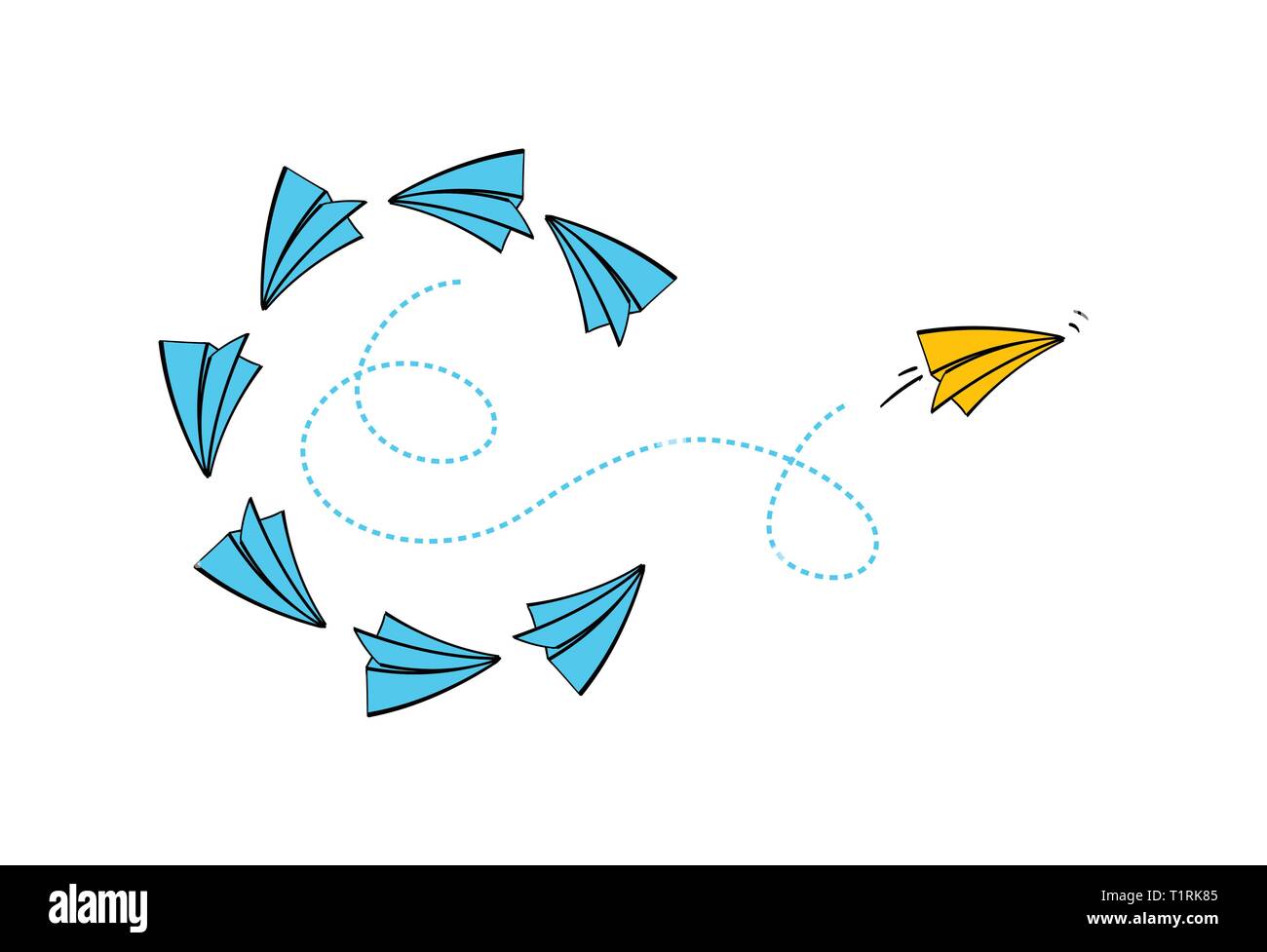 Leadership concept with Yellow paper plane leading among Blue paper ...