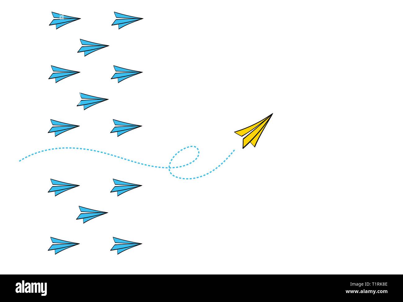 Leadership concept with Yellow paper plane leading among Blue paper ...