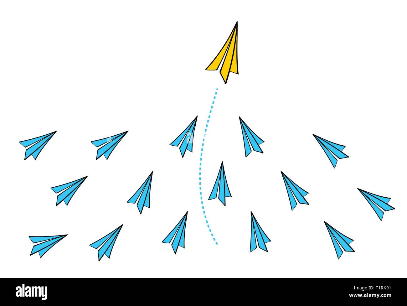 Leadership concept with Yellow paper plane leading among Blue paper ...