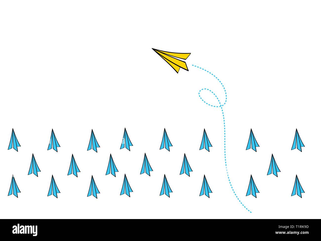 Leadership concept with Yellow paper plane leading among Blue paper ...