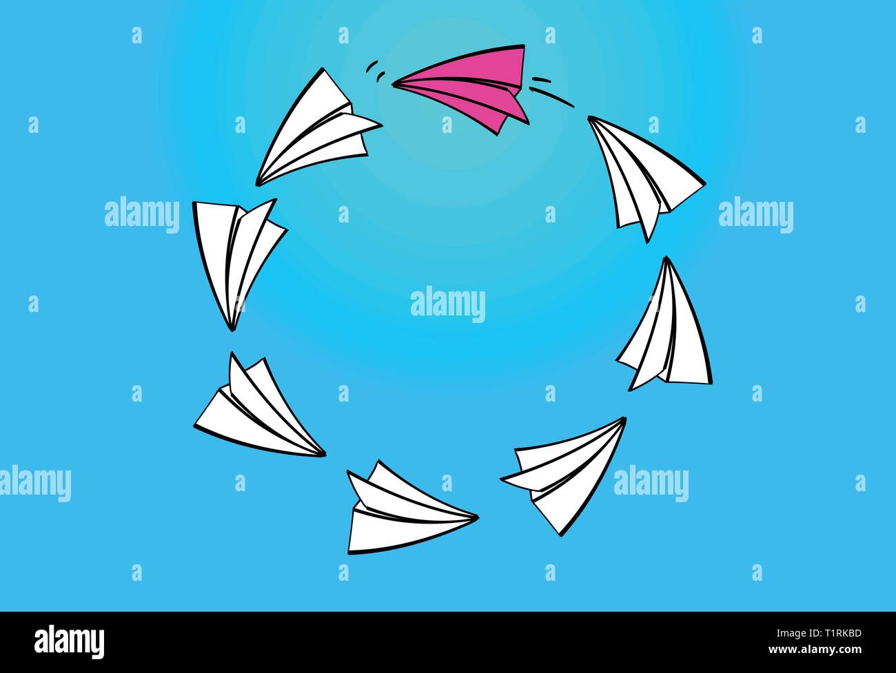 Leadership concept with red paper plane leading white paper planes on ...